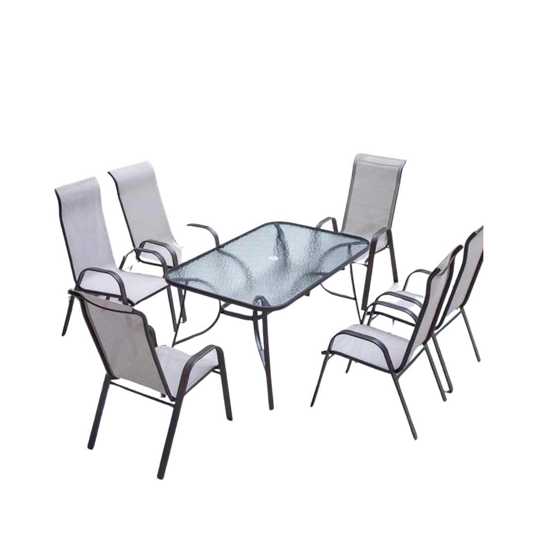 Outdoor glass table and chair for six people - Nova Moon